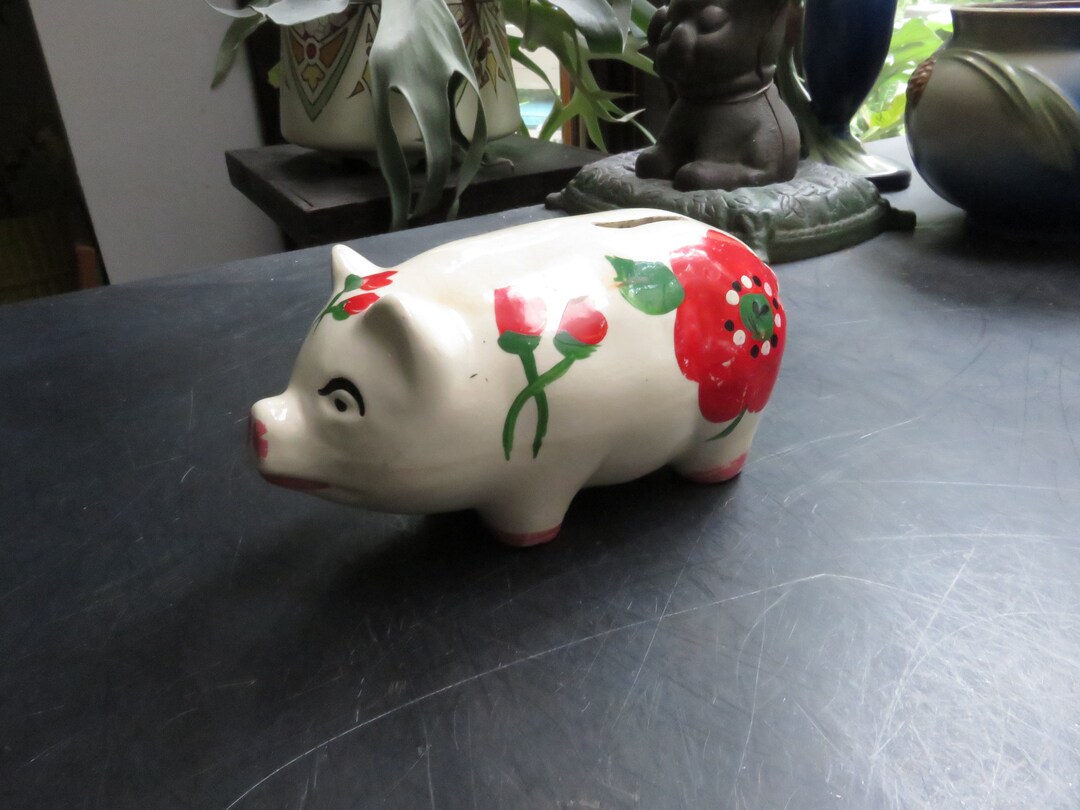 Vintage Flower Floral Ceramic Pig Bank - Etsy