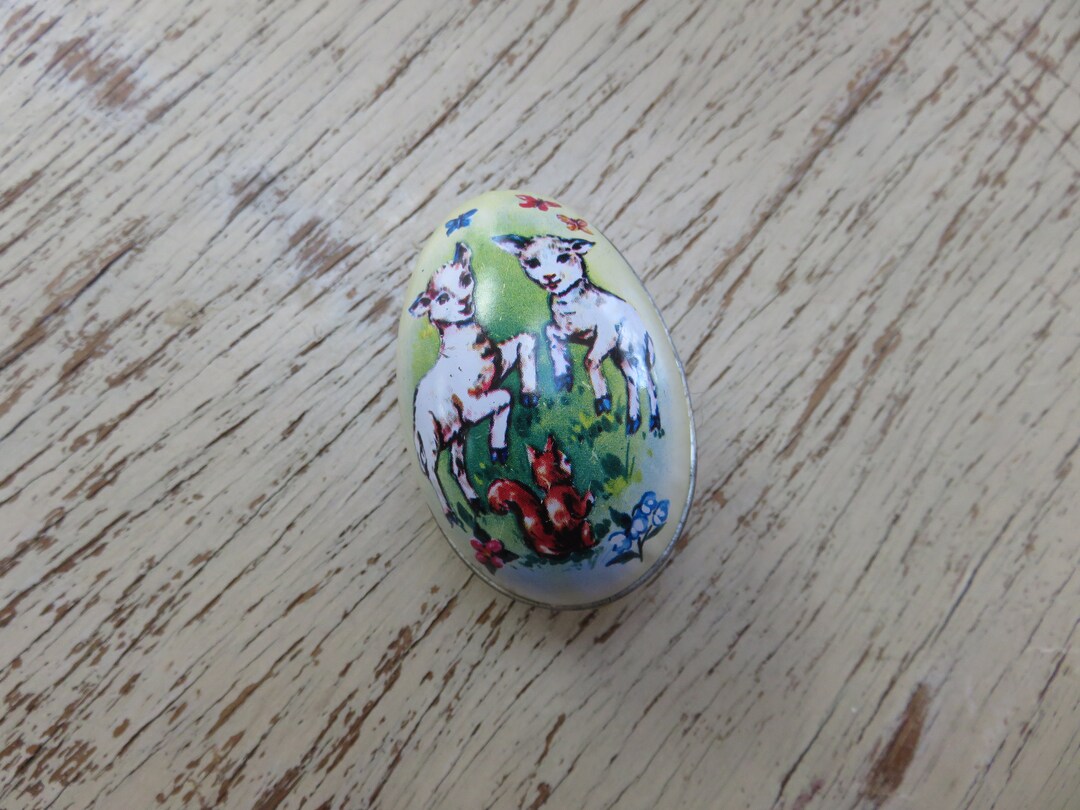 Vintage Tin Litho Easter Lamb Candy Container Egg British Crown Colony ...