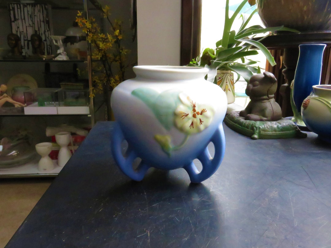 Vintage Weller Panella Pansy Flower Floral Footed Art Deco Blue Vase - Etsy
