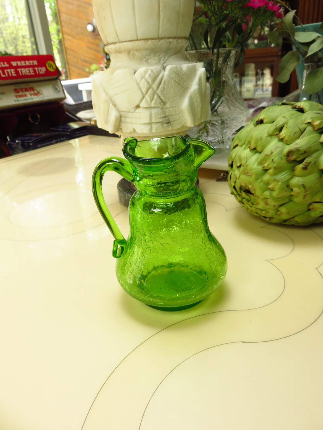 Vintage Pilgrim Green Crackle Art Glass Pitcher or Creamer - Etsy