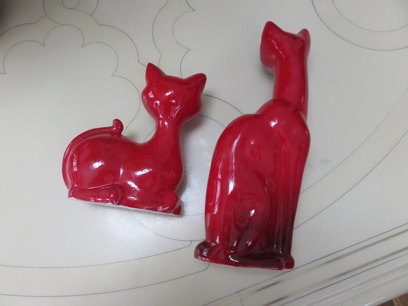 Vintage Lot of 2 Red Cat Figures With Red Plastic Rhinestone - Etsy