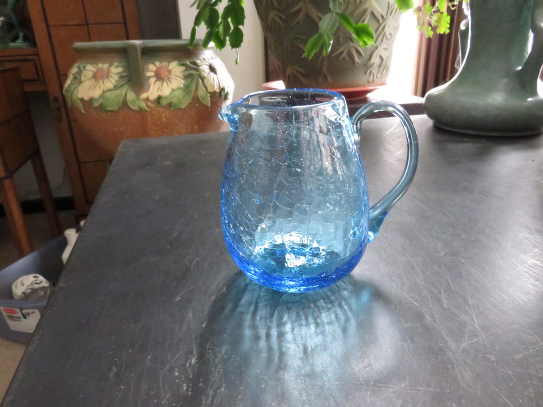 Vintage Pilgrim Blue Crackle Art Glass Pitcher or Creamer - Etsy