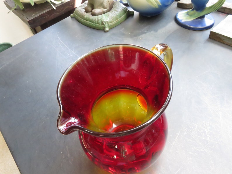 Vintage Blenko Red Amberina Art Glass Pitcher - Etsy