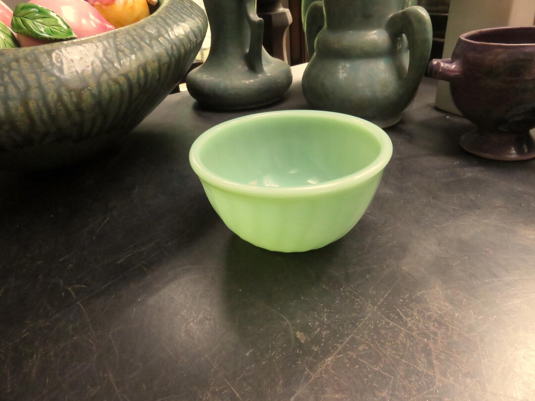 Vintage Rare Fire King 5" Green Glass Swirl Small Mixing Bowl - Etsy