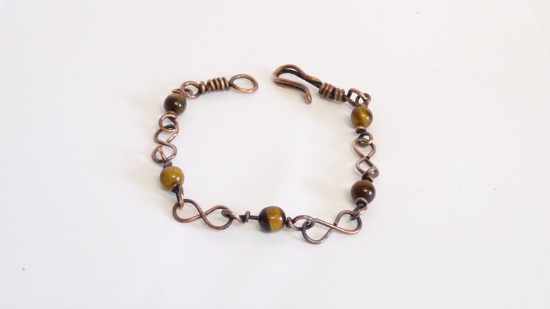 Infinity Link Bracelet Tigers Eye and Upcycled Copper Wire - Etsy UK