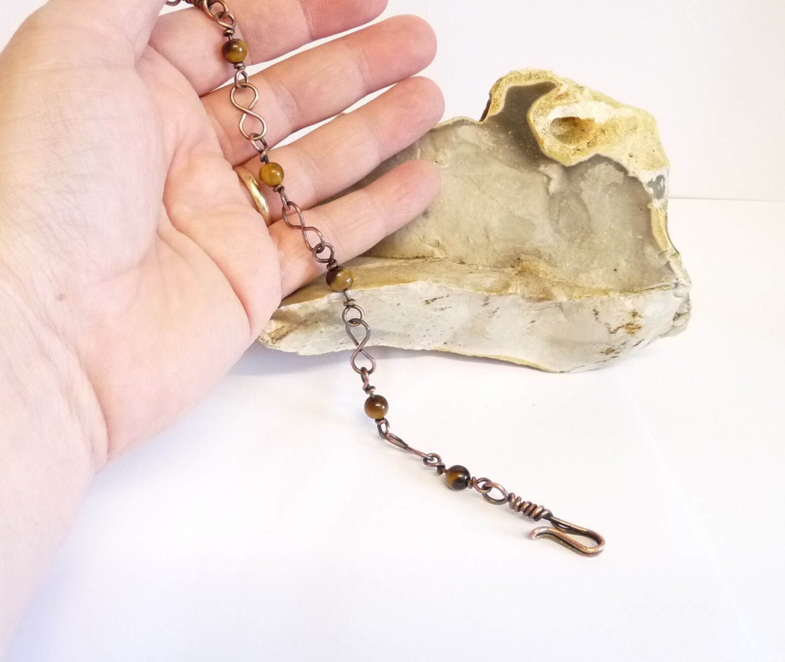 Infinity Link Bracelet Tigers Eye and Upcycled Copper Wire - Etsy UK