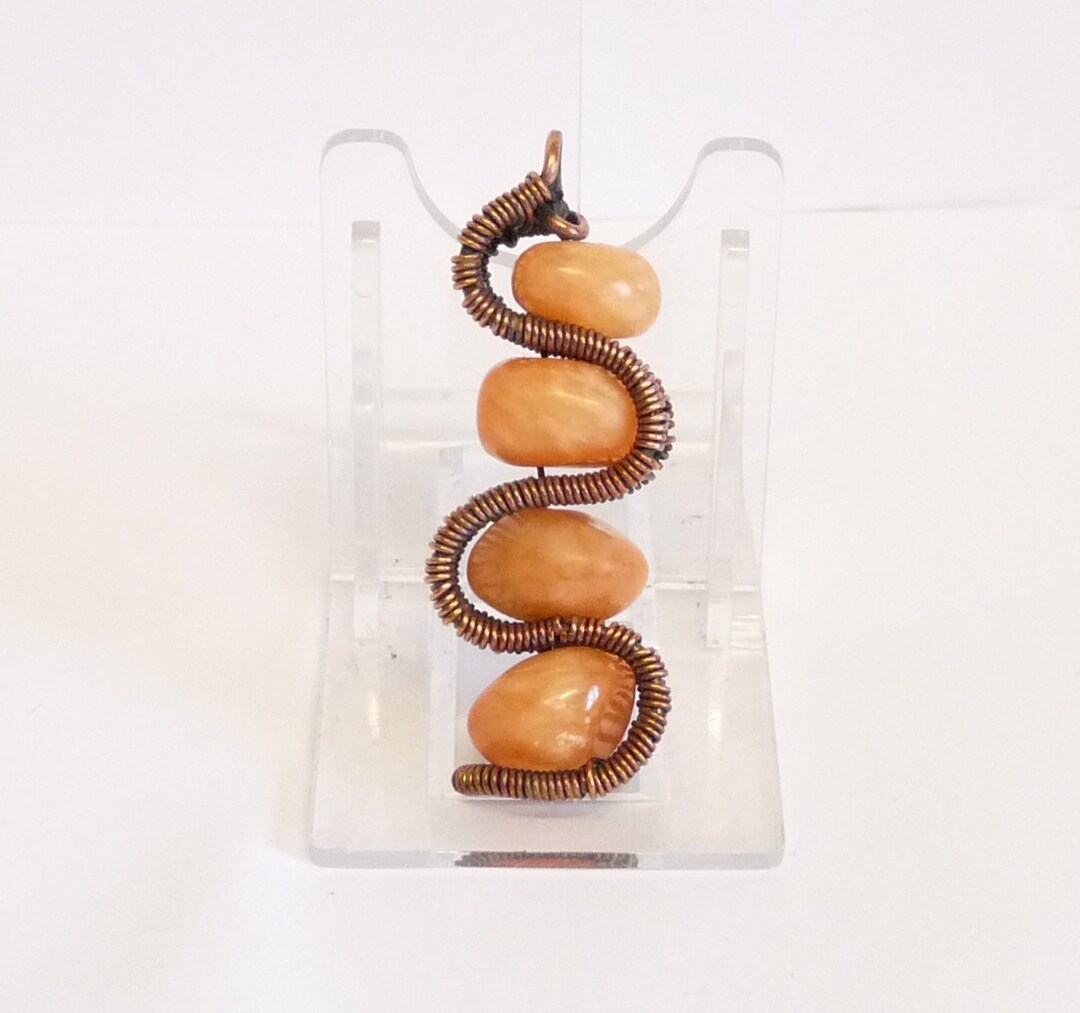 Freeform Copper and Orange Jade Pendant Upcycled Copper Wire ...