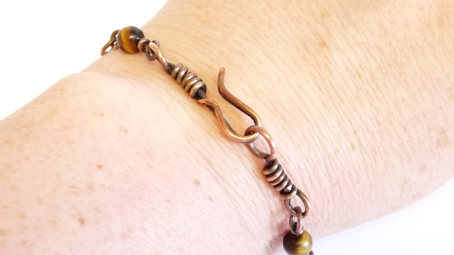 Infinity Link Bracelet Tigers Eye and Upcycled Copper Wire - Etsy UK