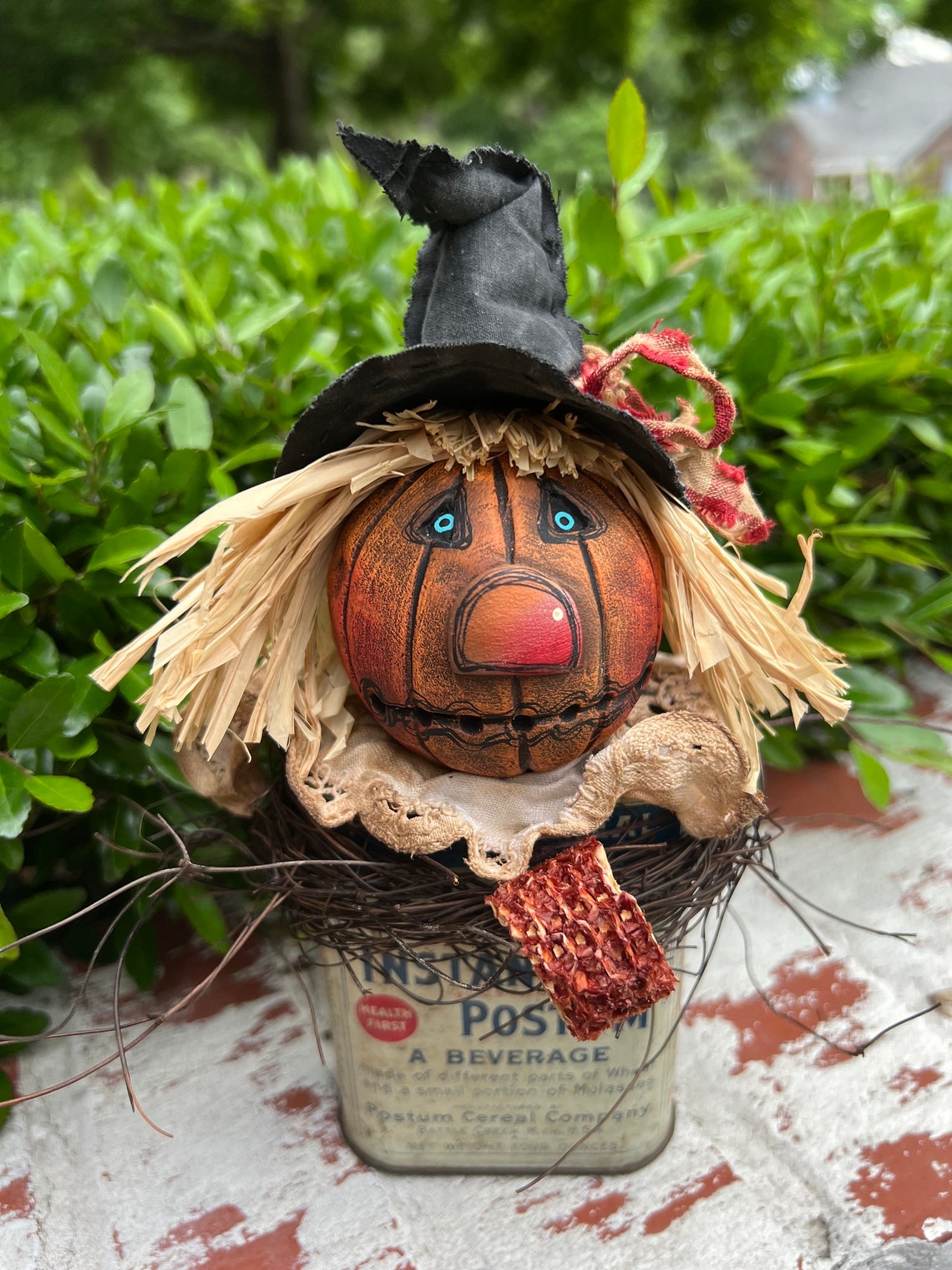 Scarecrow on Vintage Instant Postum Can - Etsy