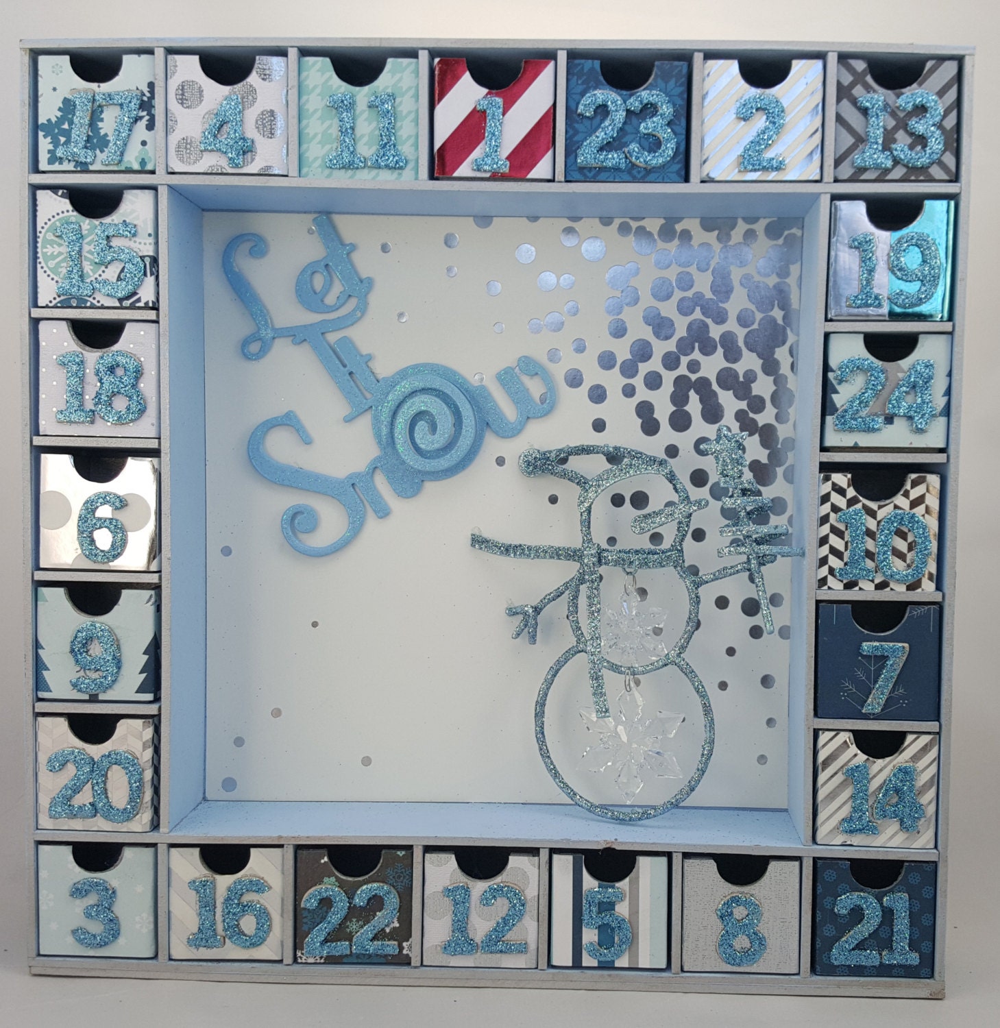 Silver and Blue Let It Snow Snowman Wooden Christmas Countdown / Advent ...