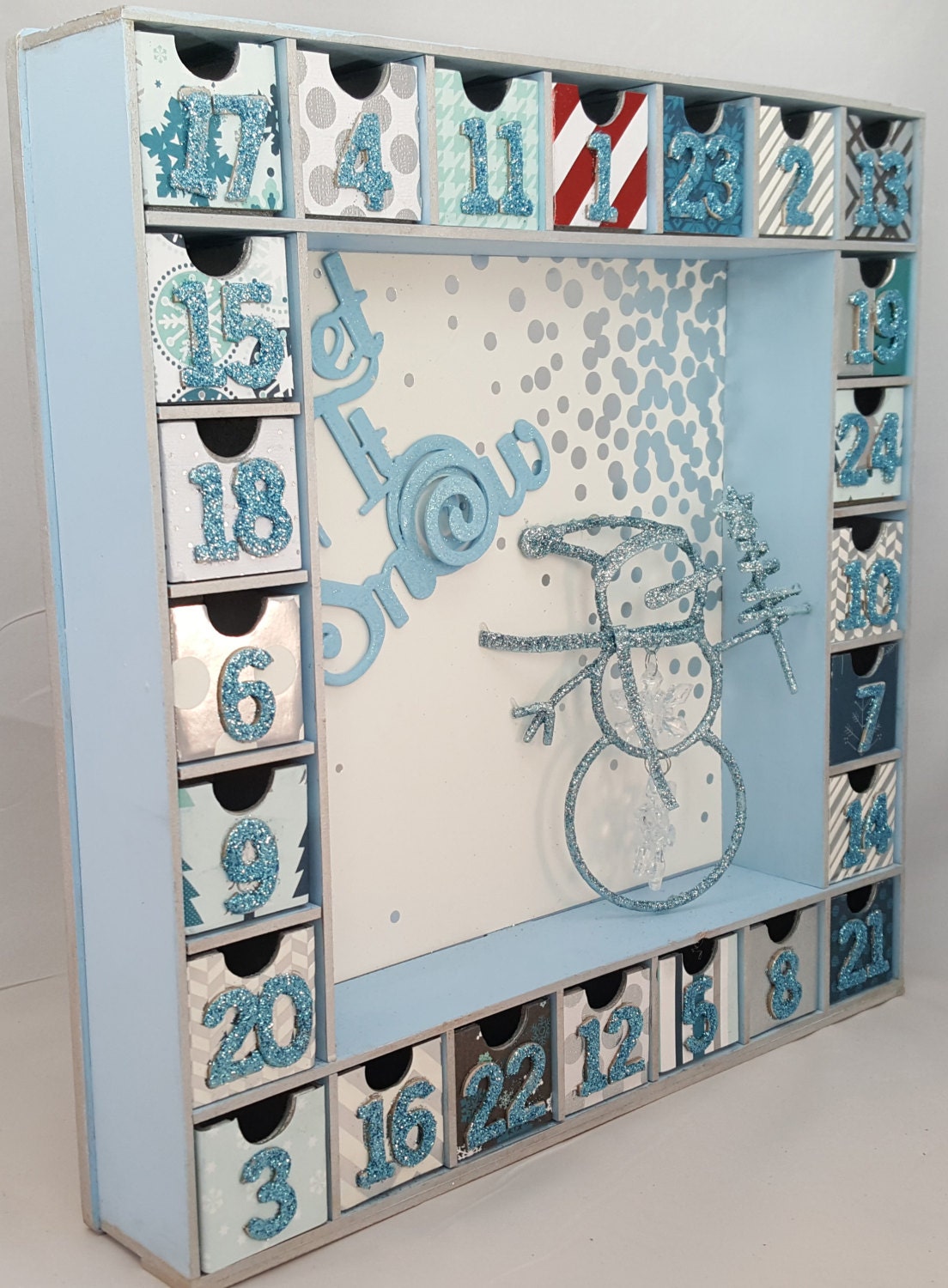 Silver and Blue Let It Snow Snowman Wooden Christmas Countdown / Advent ...