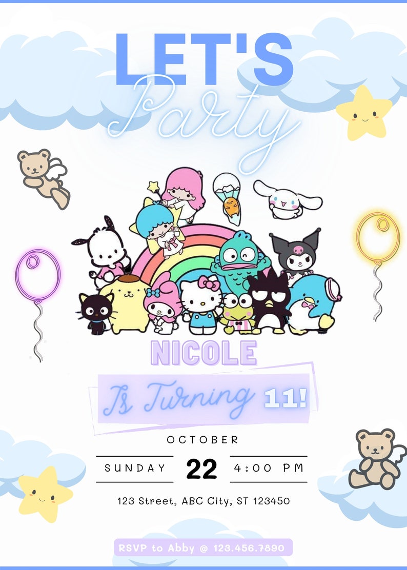 Personalized Kitty Birthday Invitation Template, Printable Birthday ...