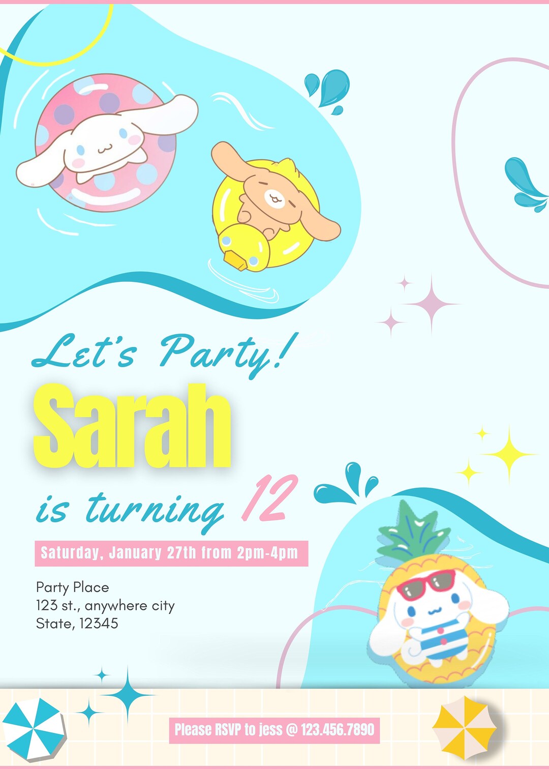 KAWAII Character, Cute Bunny, Birthday Invitation, Cinnamon Roll ...