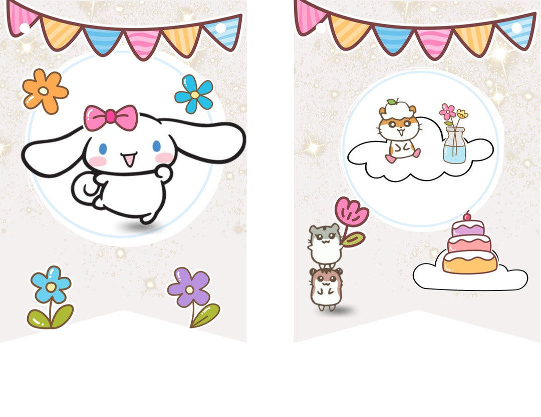 KAWAII Character Birthday Banner/ Grey Stars/ Cute Bunny/ - Etsy