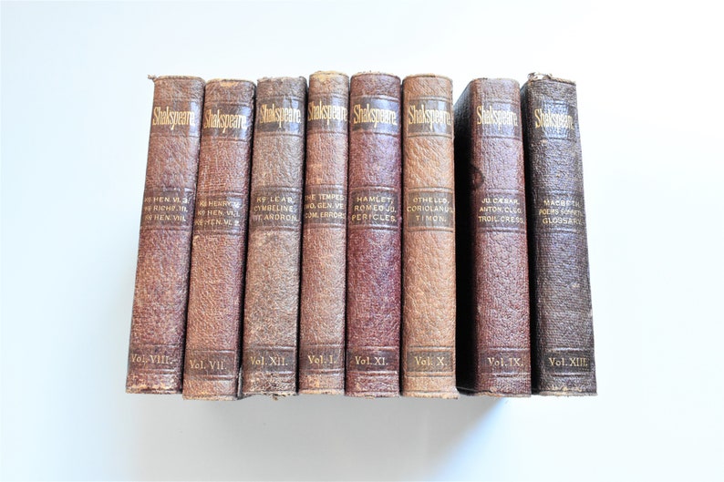 Antique 8 Volume Leather Miniature Handy Volume Shakespeare Set Hamlet ...