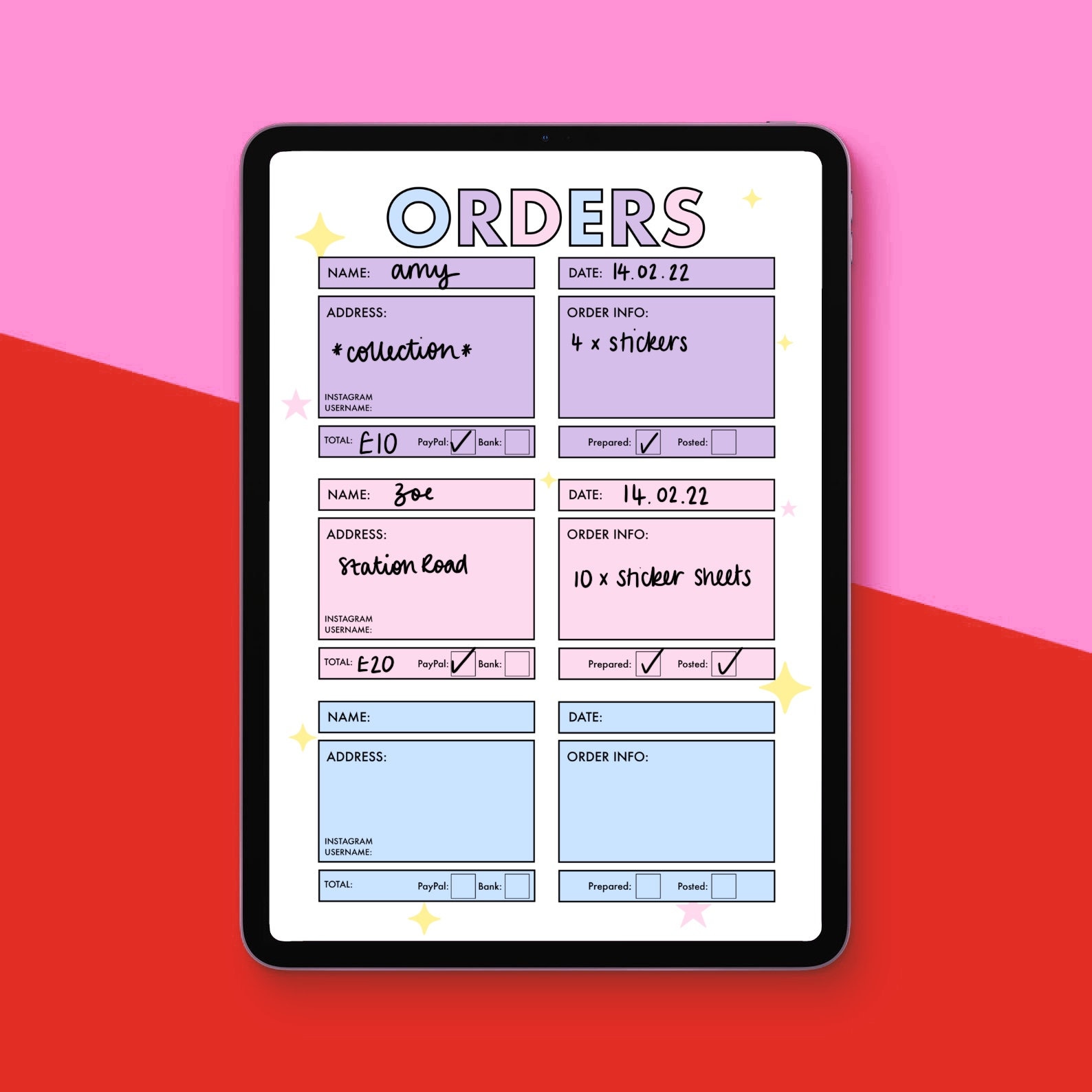 Digital Order Sheet - Printable Order Book - Order Book - Digital Order ...