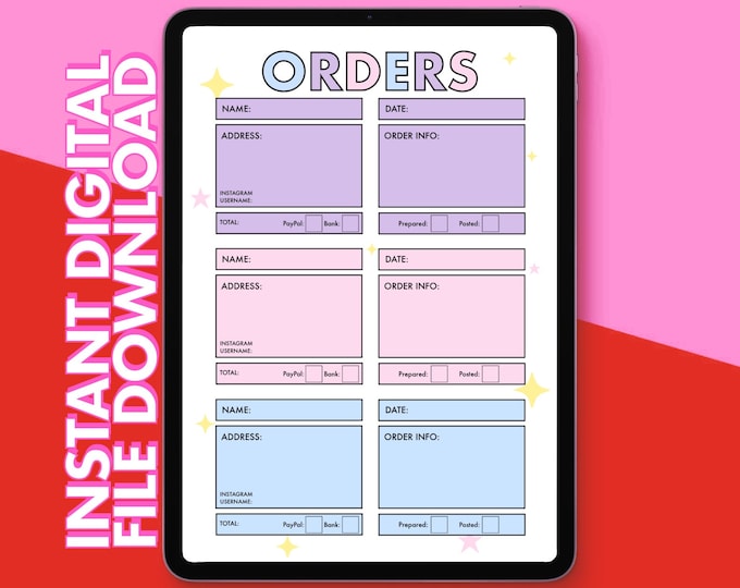 Digital Order Sheet Printable Order Book Order Book Digital Order Book ...