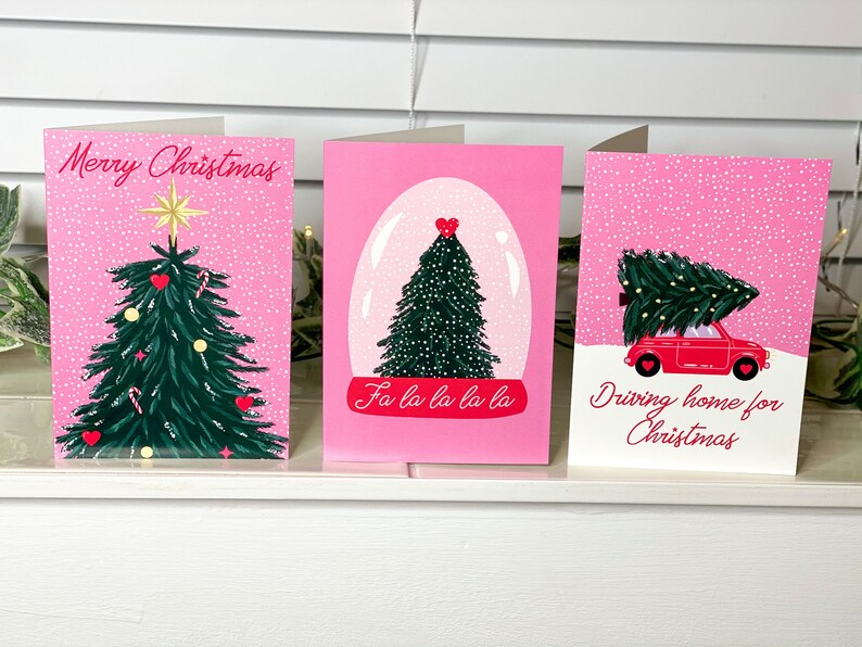 Merry Christmas Card - Pink Christmas Card - Girly Christmas Card - Etsy UK
