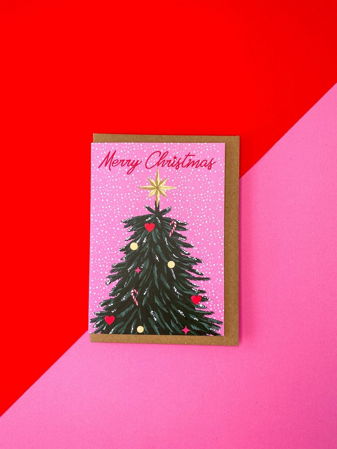 Merry Christmas Card - Pink Christmas Card - Girly Christmas Card - Etsy