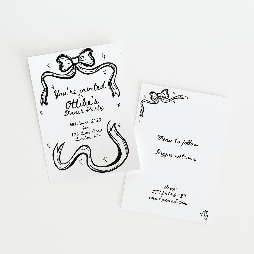 Editable Dinner Party Invite - Bow Style Invitation for Birthday Party ...