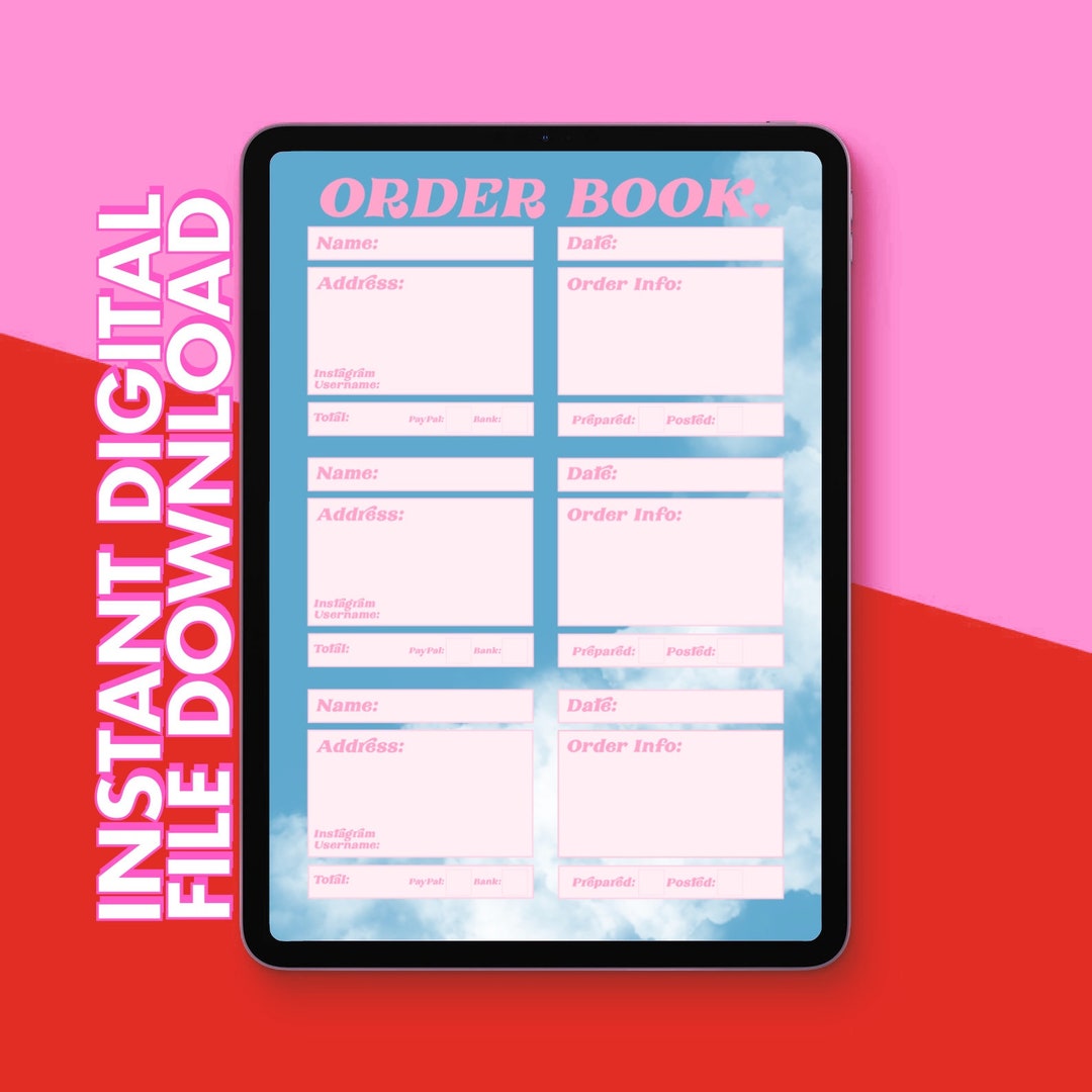 Digital Order Sheet - Printable Order Book - Order Book - Digital Order ...
