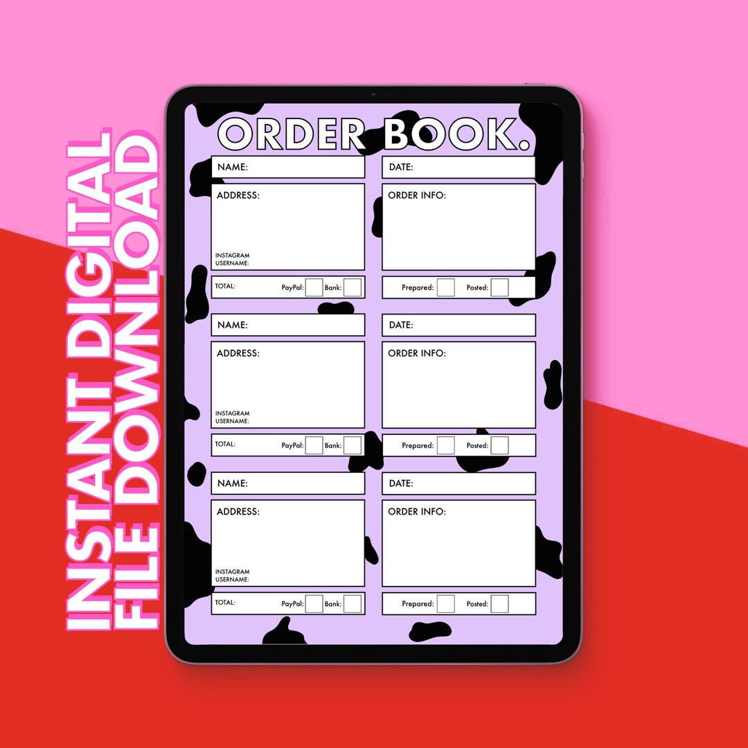 Digital Order Sheet - Printable Order Book - Order Book - Digital Order ...