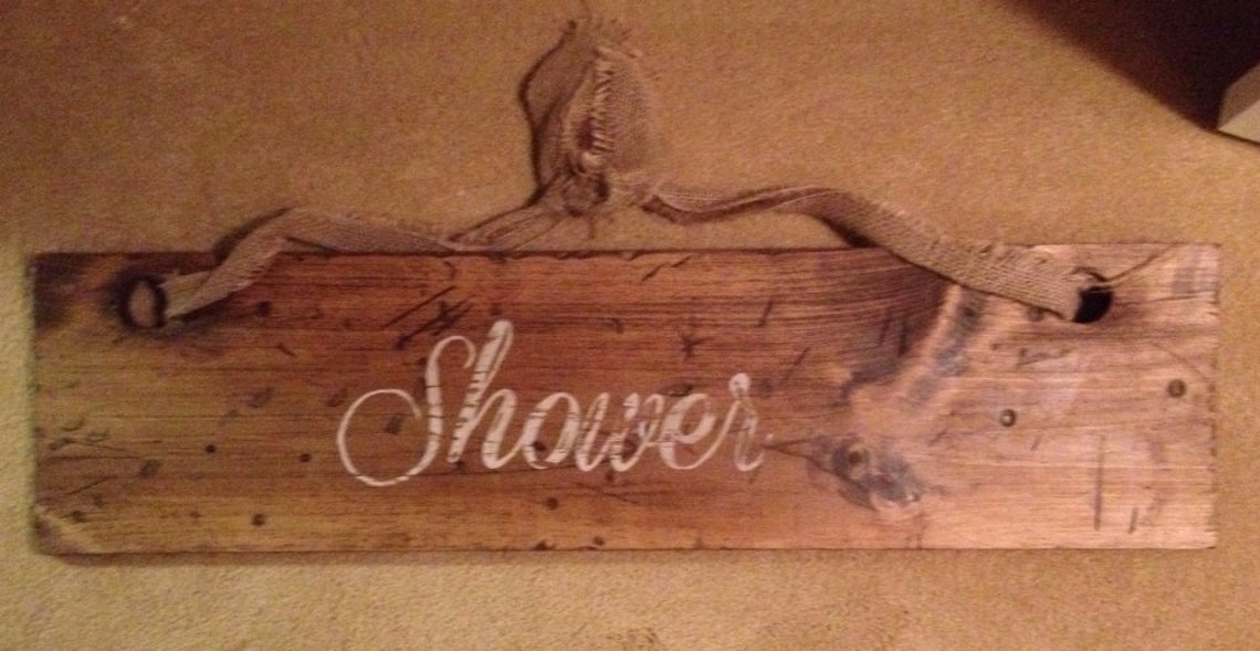 Shower Sign. Distressed Wood and Burlap. - Etsy