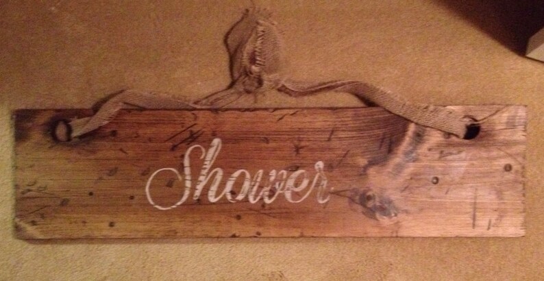 Shower Sign. Distressed Wood and Burlap. - Etsy