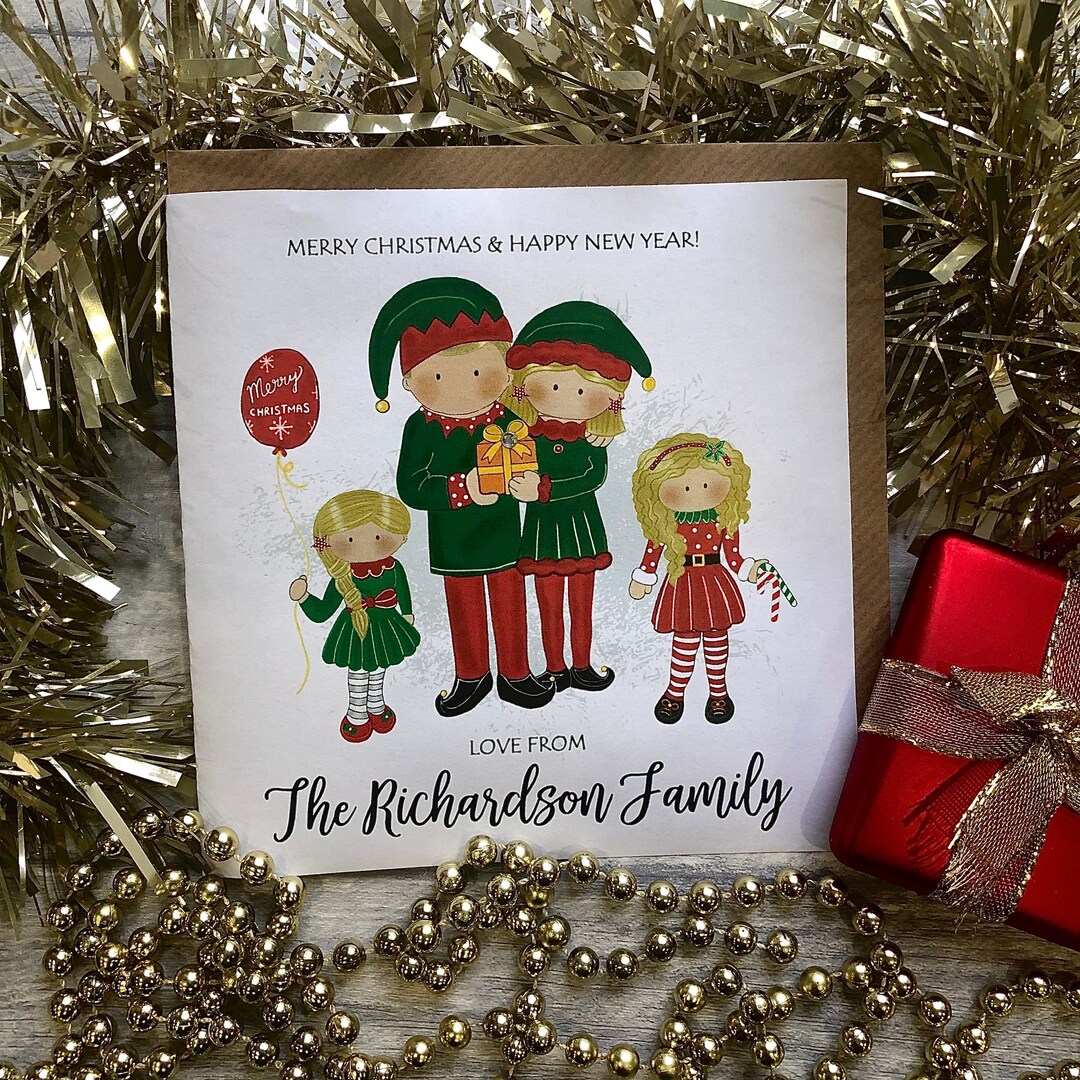 Personalised Family Christmas Card, Keepsake Card, Elf Themed Card ...