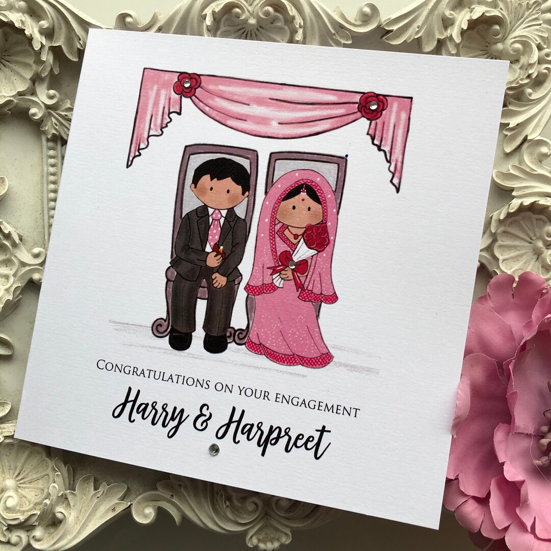 Indian Couple Engagement Card, Personalised, Roka Card, Chunni Card ...