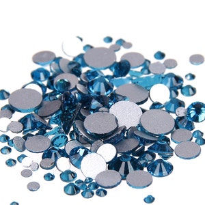 Teal -- 5000 Pcs Assorted 8 Sizes Crystal Glass Rhinestones Flatback ...