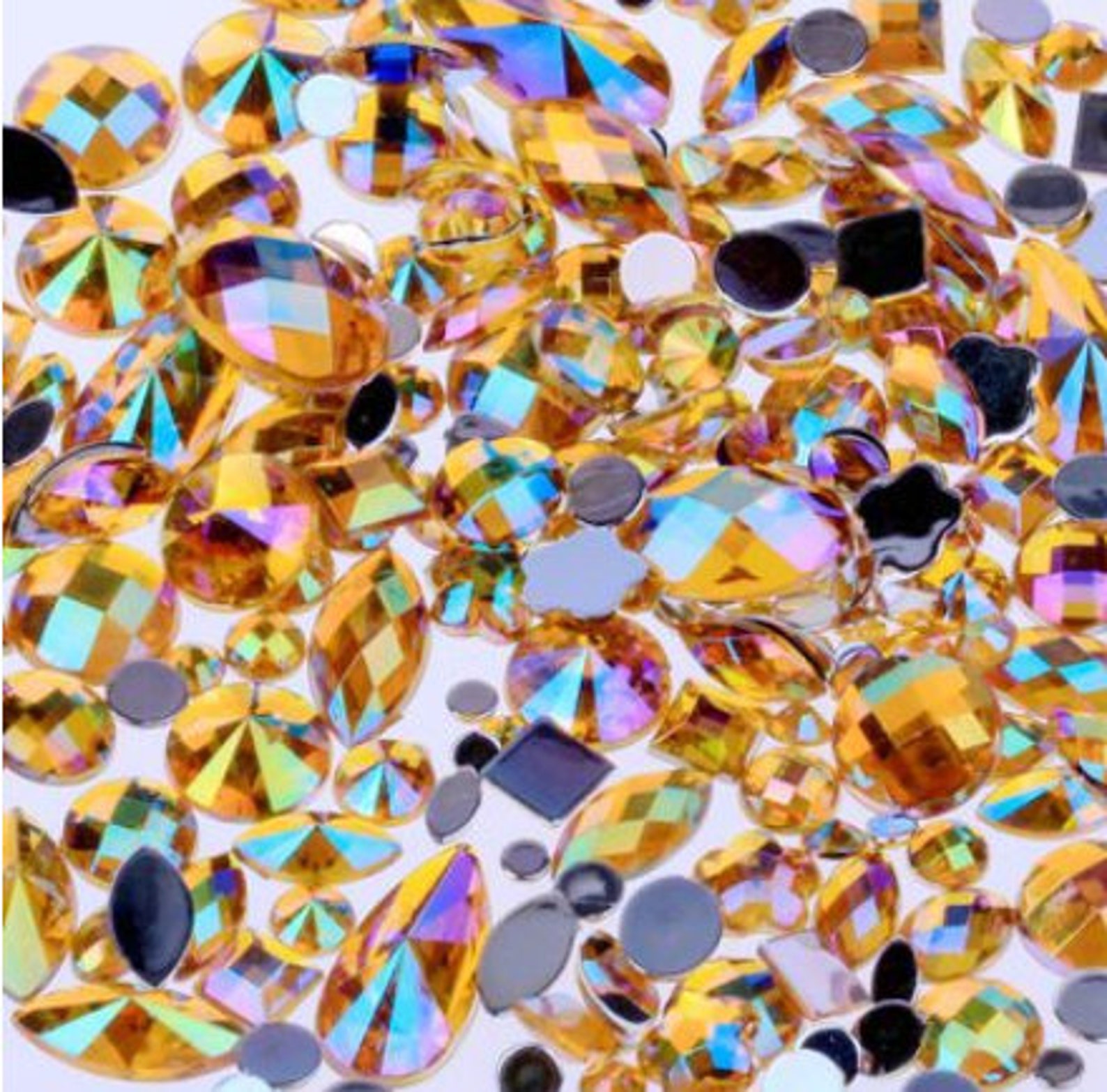 30g AB Gold Assorted Sizes AB Gems Rhinestones Mixed Lot Flat Back Gems ...