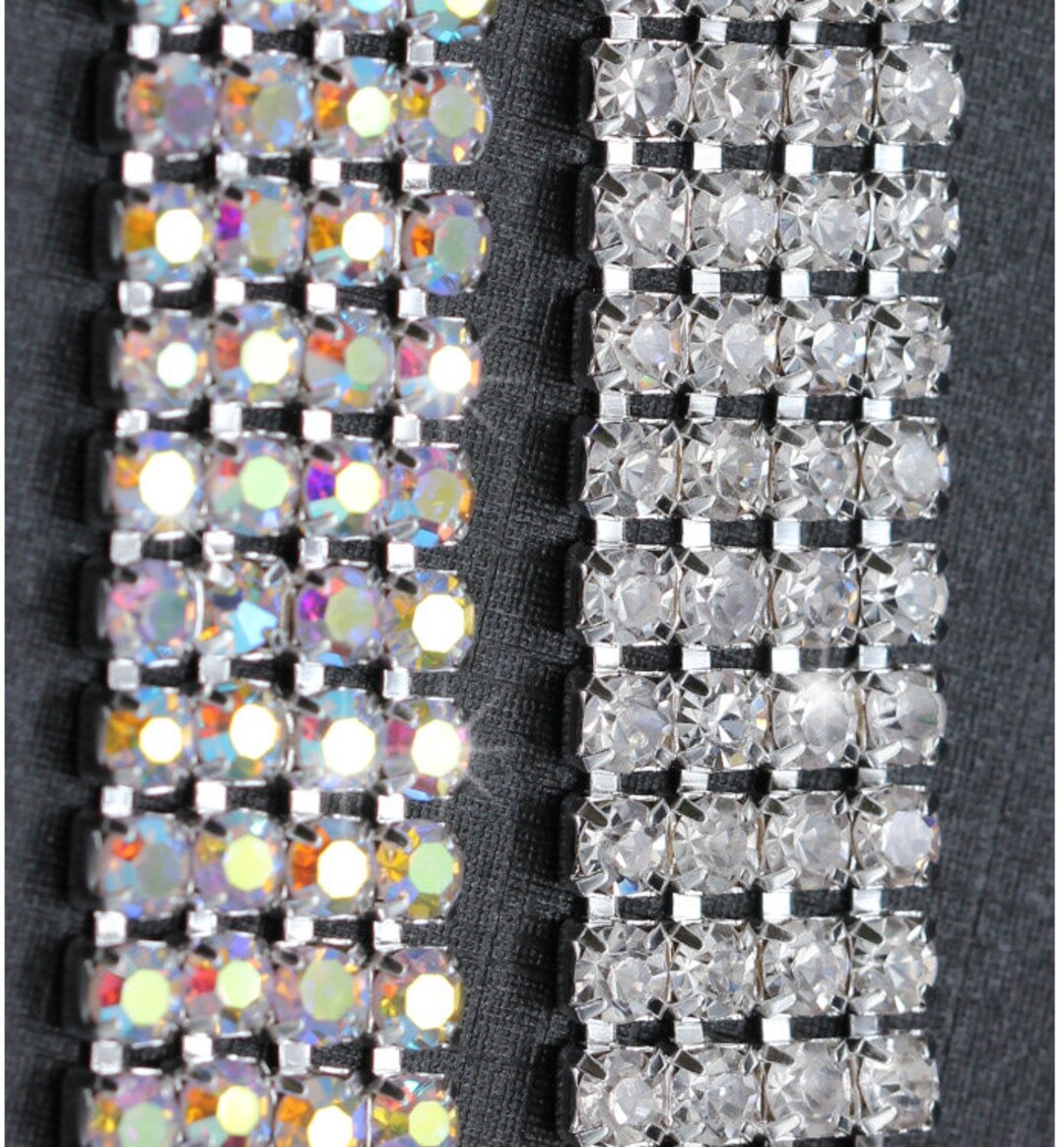 4mm 4 Rows Rhinestone Trim - Crystal Trim - Rhinestone Chain - Silver ...