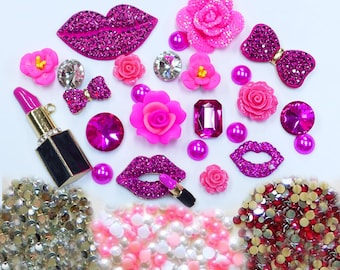 New DIY 3D Pink Lips Alloy Bling Bling Glass Gems Flatback | Etsy