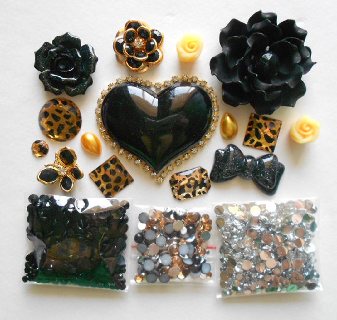 Sale -- DIY 3D Black Heart Bling Bling Kawaii Resin Flatback Decoden ...