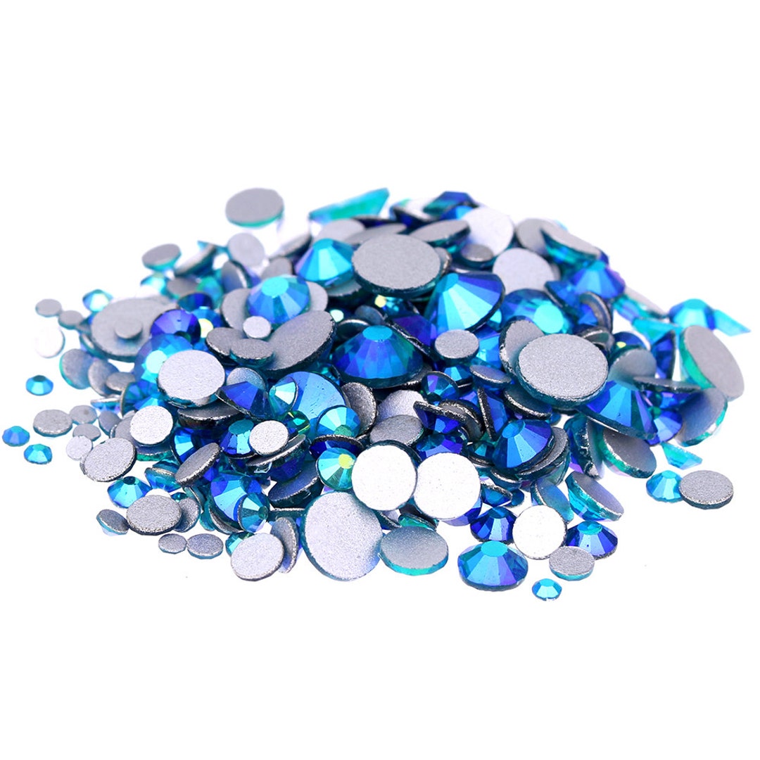 AB Teal -- 5000 Pcs Assorted 8 Sizes Crystal Glass Rhinestones Flatback ...