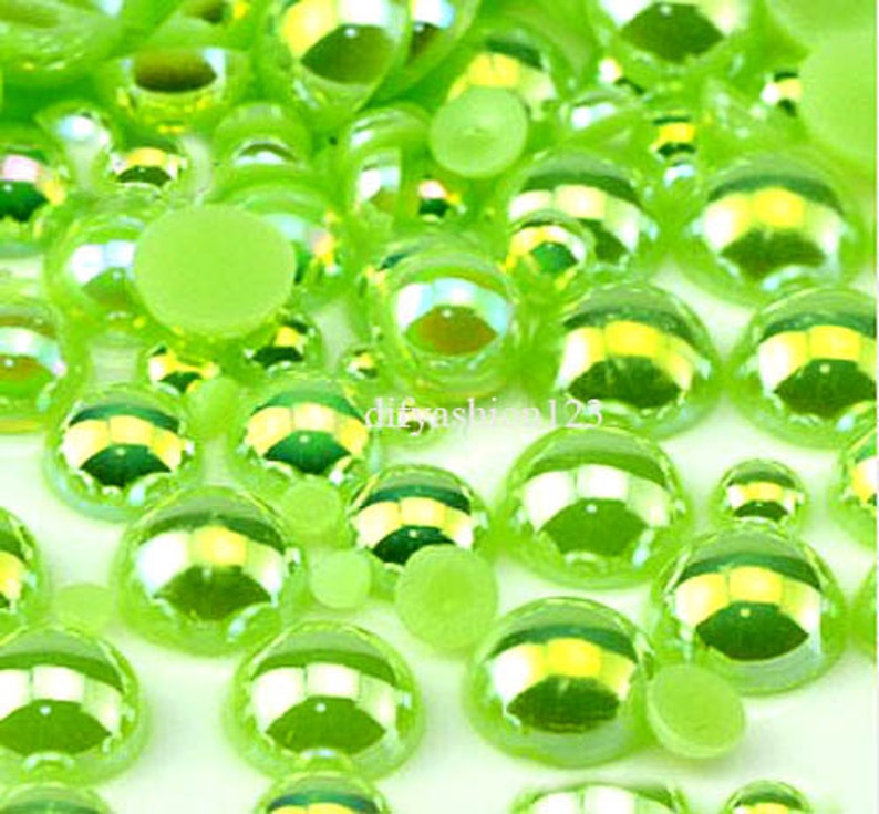 600 Pieces AB Lime Green Mix Sizes Flat Back Resin Pearl | Etsy