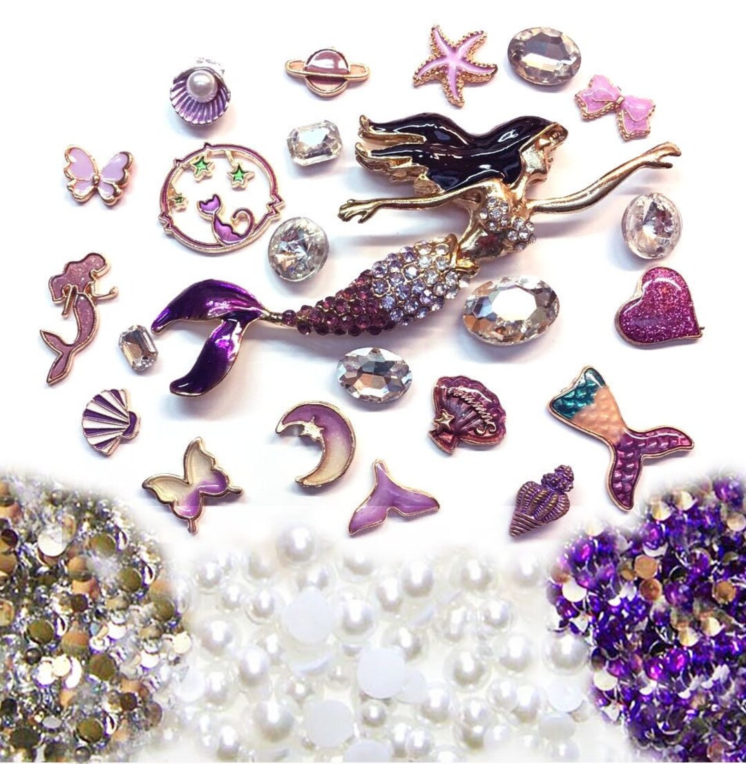 DIY 3D Lavender Mermaid Bling Bling Alloy Flatback Decoden Cabochons ...