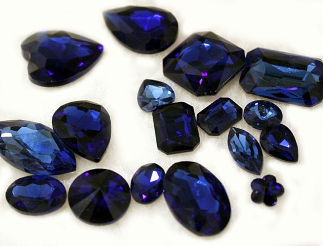 Navy Blue -- 10 Pieces Assorted Cut Back Clear Crystal Glass Gems for ...