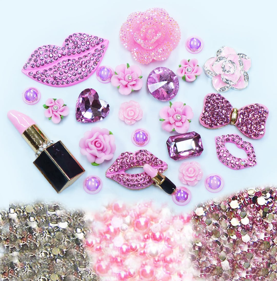New -- DIY 3D Pink Lips Alloy Bling Bling Glass Gems Flatback Decoden ...
