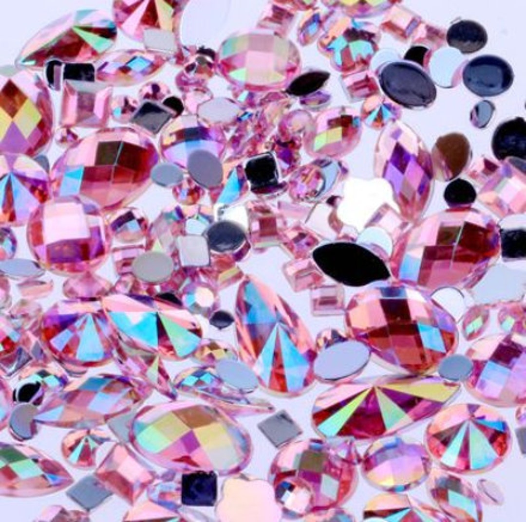 30g AB Pink Assorted Sizes AB Gems Rhinestones Mixed Lot Flat Back Gems ...