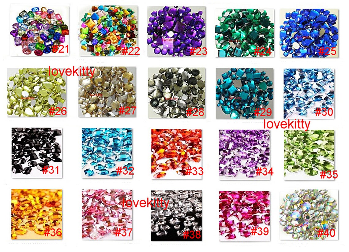 30 Pcs Lot Flat Back Gems Mixed Shapes & Sizes for Diy Project ( Choose ...