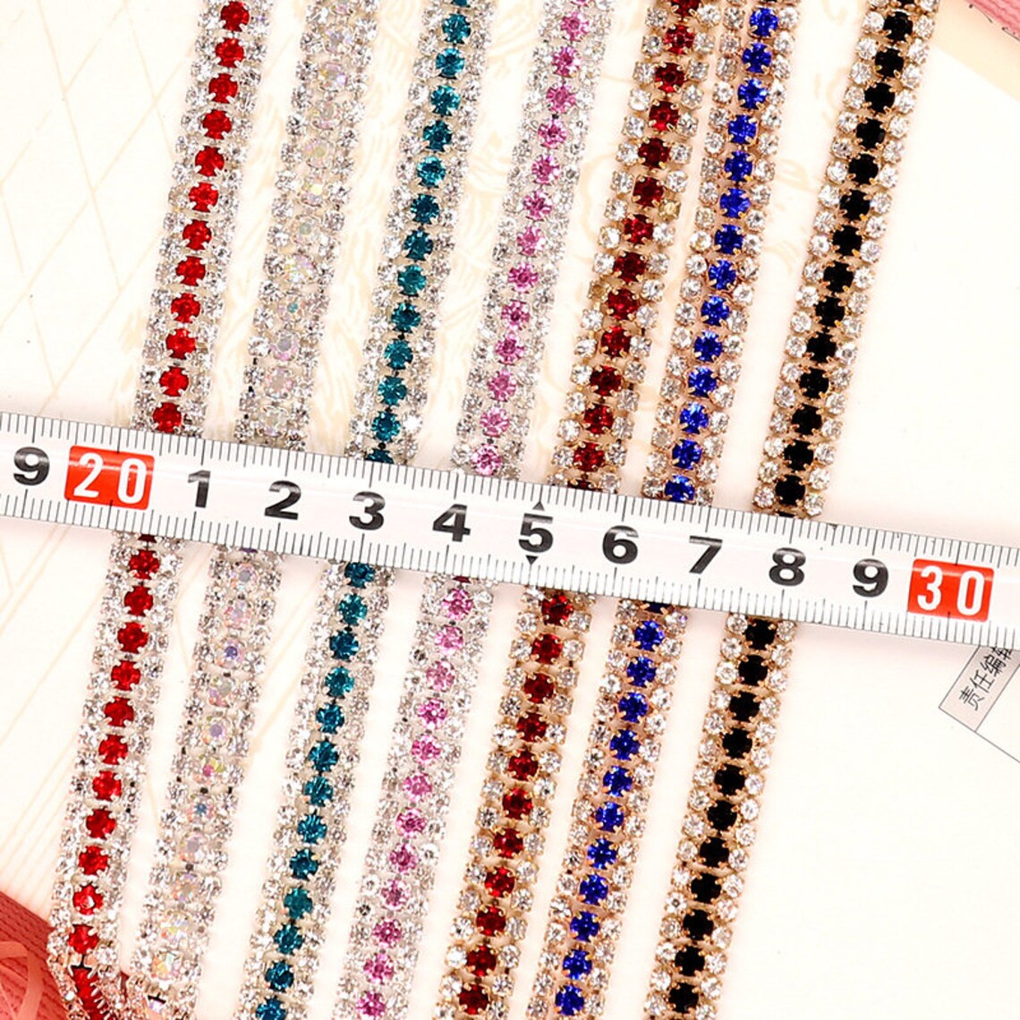 3 Row Gold Tone Black Clear Rhinestones Trim Crystal Chain - Etsy