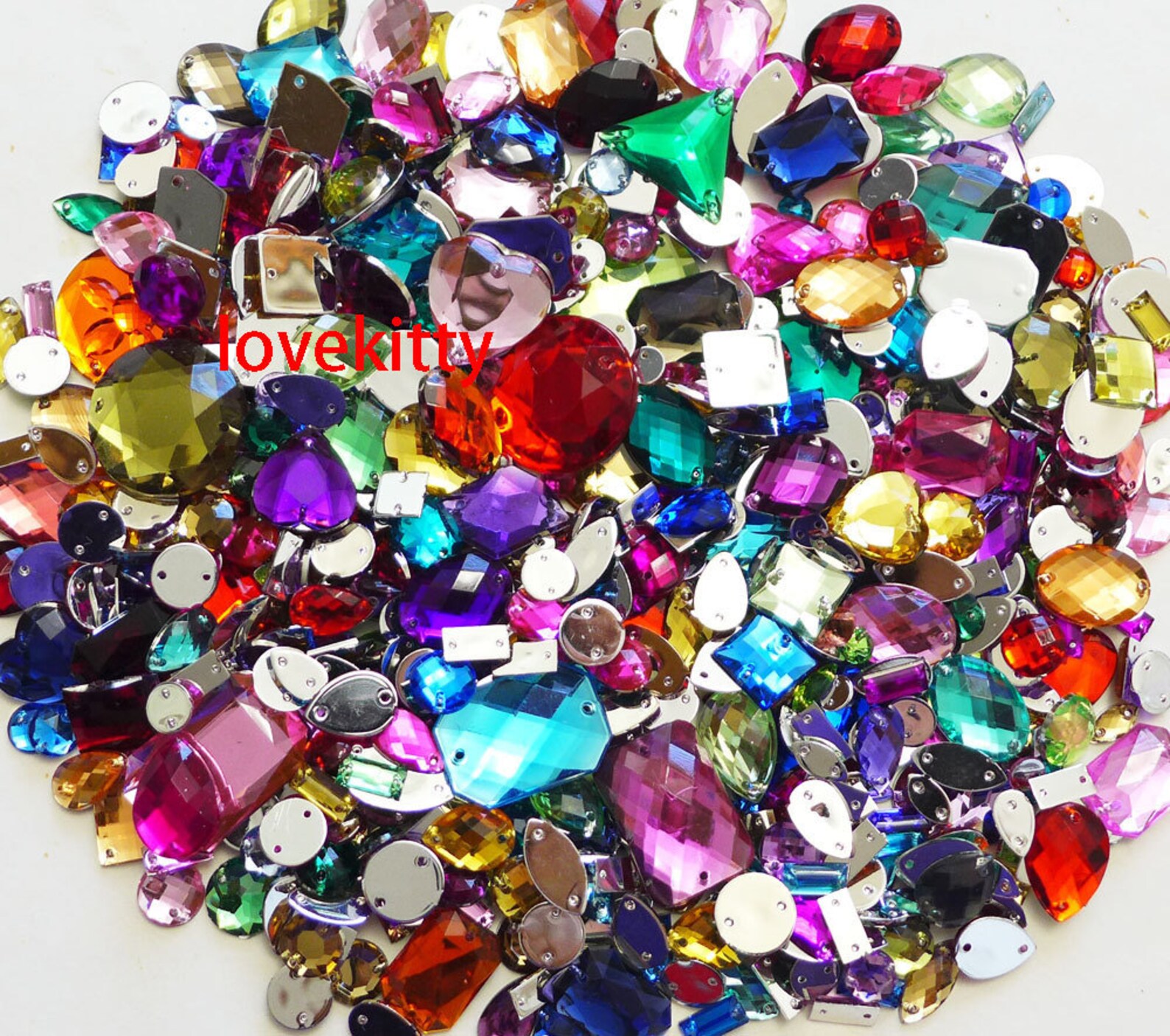 350 Pcs Lot --- Sew on Gems / Beads--- Mixed Colors -- Mixed Shapes ...
