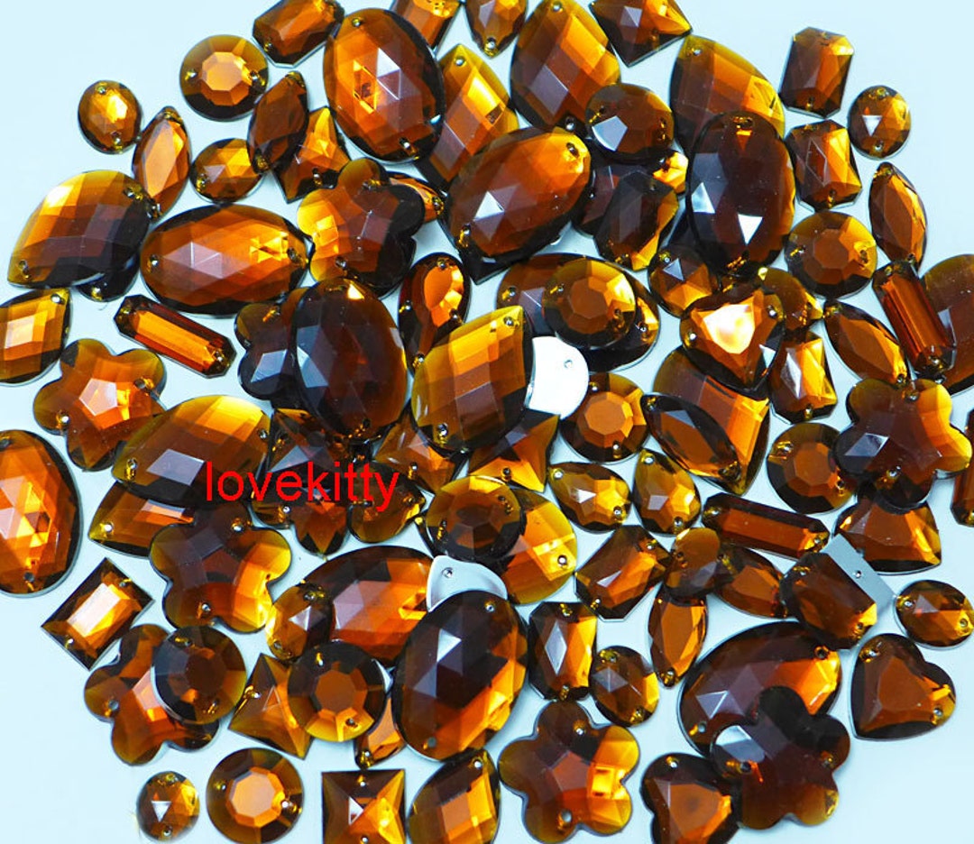100 Pcs Lot --- Sew-on Gems / Beads --- Dark Brown Mixed Shapes Flat ...