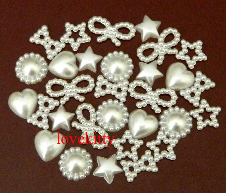 White 50 Pieces Mixed Flat Back Resin Pearl Cabochons - Etsy