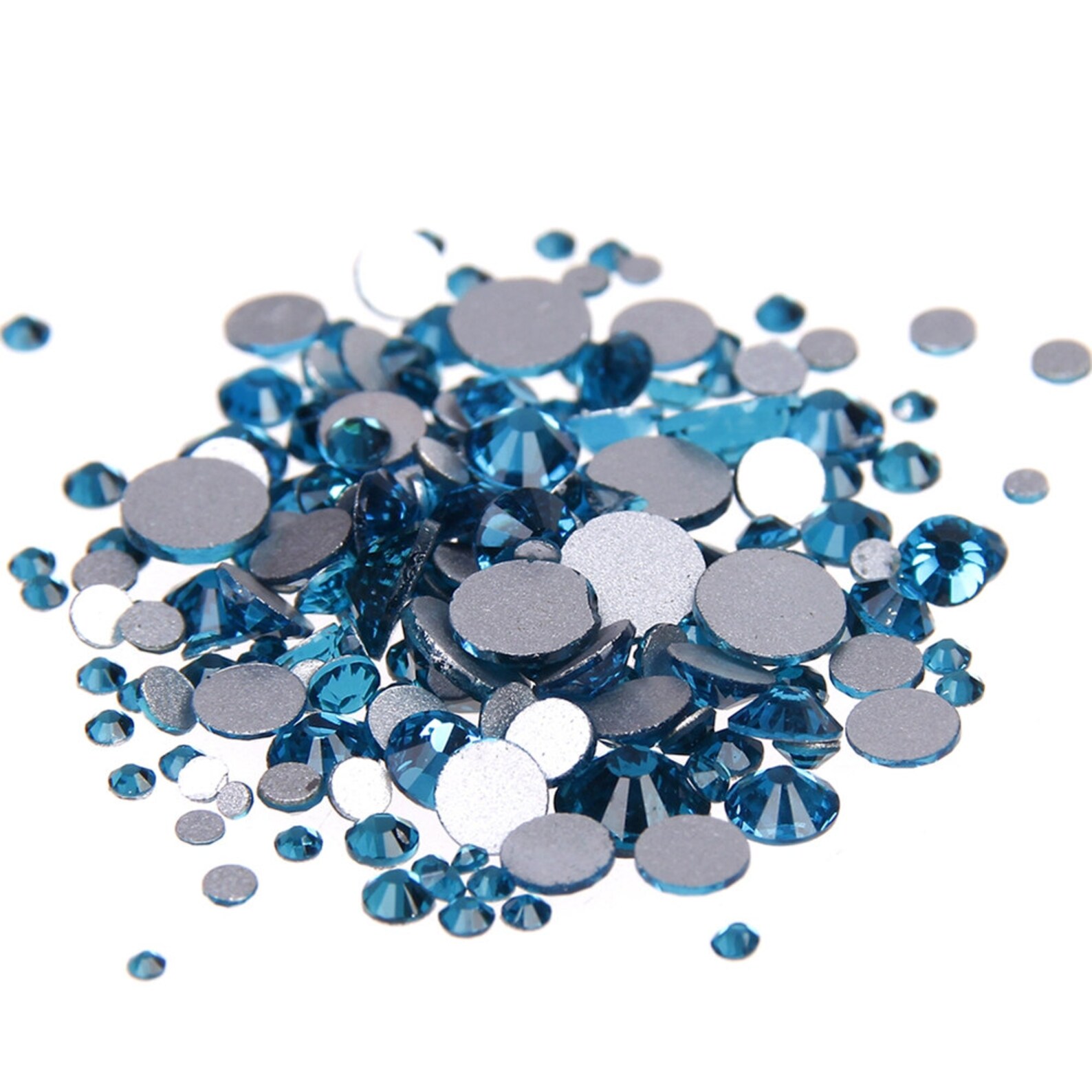 Teal -- 5000 Pcs Assorted 8 Sizes Crystal Glass Rhinestones Flatback ...