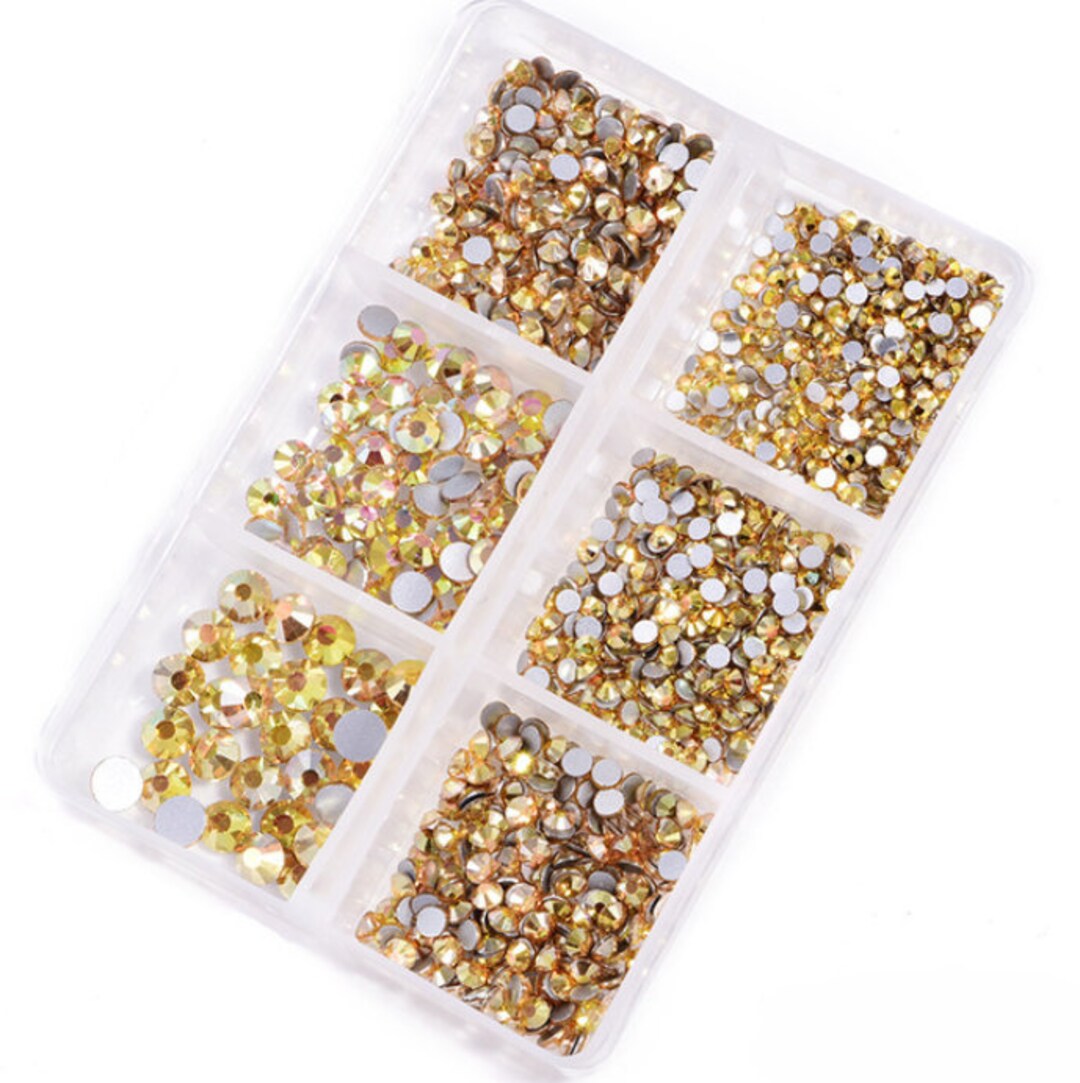 AB Light Gold - 1180 Pieces 6 Sizes in Box High Quality Flat Back Glass ...