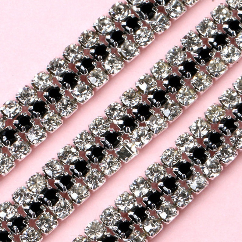 3 Rows Clear & Black Rhinestone Trim Crystal Trim - Etsy