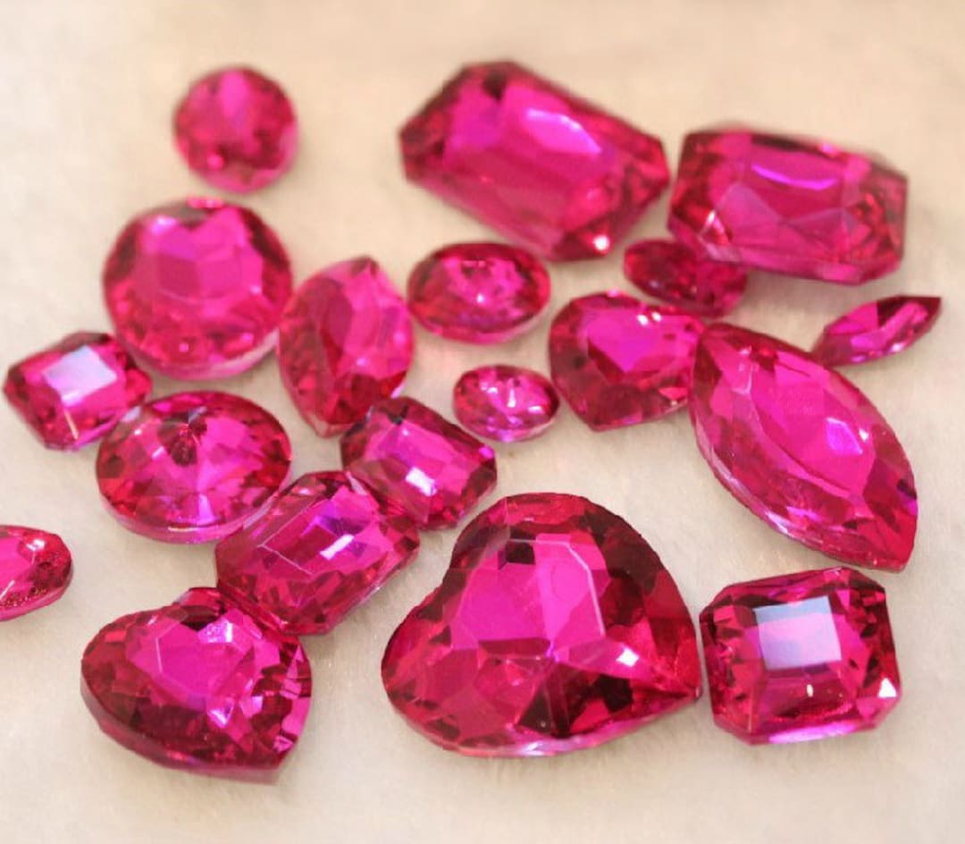 Fuchsia -- 10 Pieces Assorted Cut Back Clear Crystal Glass Gems for ...